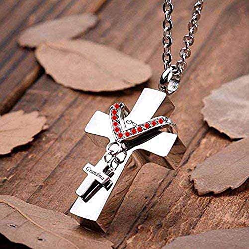 MEMORIALU Grandma Cross Urn Necklaces for Ashes Red Cremation Keepsake Memorial Pendant Necklace