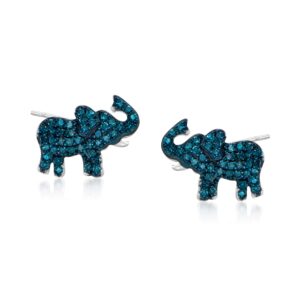 ross-simons 0.25 ct. t.w. blue diamond elephant earrings in sterling silver