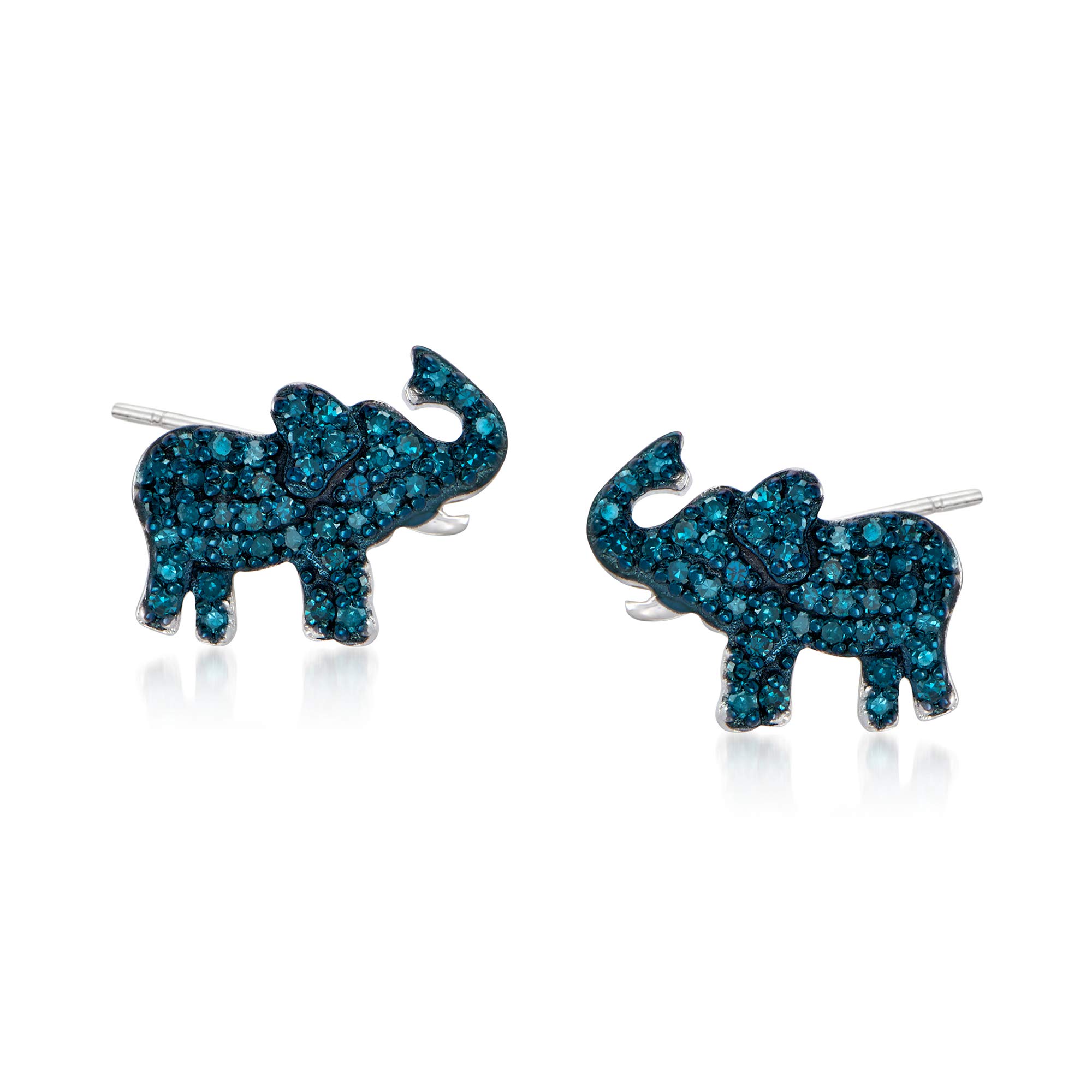 Ross-Simons 0.25 ct. t.w. Blue Diamond Elephant Earrings in Sterling Silver