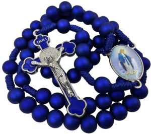 talisman4u deep blue rosary beads catholic prayer necklace with saint benedict crucifix our lady of grace medal religious gift rosary pouch