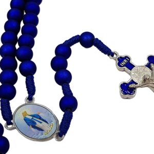 TALISMAN4U Deep Blue Rosary Beads Catholic Prayer Necklace with Saint Benedict Crucifix Our Lady of Grace Medal Religious Gift Rosary Pouch