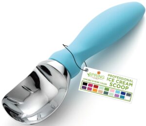 spring chef ice cream scoop with soft grip handle, professional heavy duty sturdy scooper, premium kitchen tool for cookie dough, gelato, sorbet, aqua sky