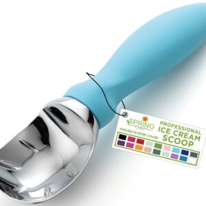 Spring Chef Ice Cream Scoop with Soft Grip Handle, Professional Heavy Duty Sturdy Scooper, Premium Kitchen Tool for Cookie Dough, Gelato, Sorbet, Aqua Sky