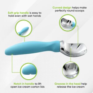 Spring Chef Ice Cream Scoop with Soft Grip Handle, Professional Heavy Duty Sturdy Scooper, Premium Kitchen Tool for Cookie Dough, Gelato, Sorbet, Aqua Sky