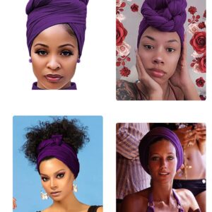 Harewom Head Wraps for Black Women Stretchy Head Scarf African Hair Wraps for Dreads Locs Natural Hair Turban Headwraps Jersey Tie Headbands(Purple and Light Purple)