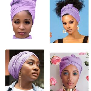 Harewom Head Wraps for Black Women Stretchy Head Scarf African Hair Wraps for Dreads Locs Natural Hair Turban Headwraps Jersey Tie Headbands(Purple and Light Purple)