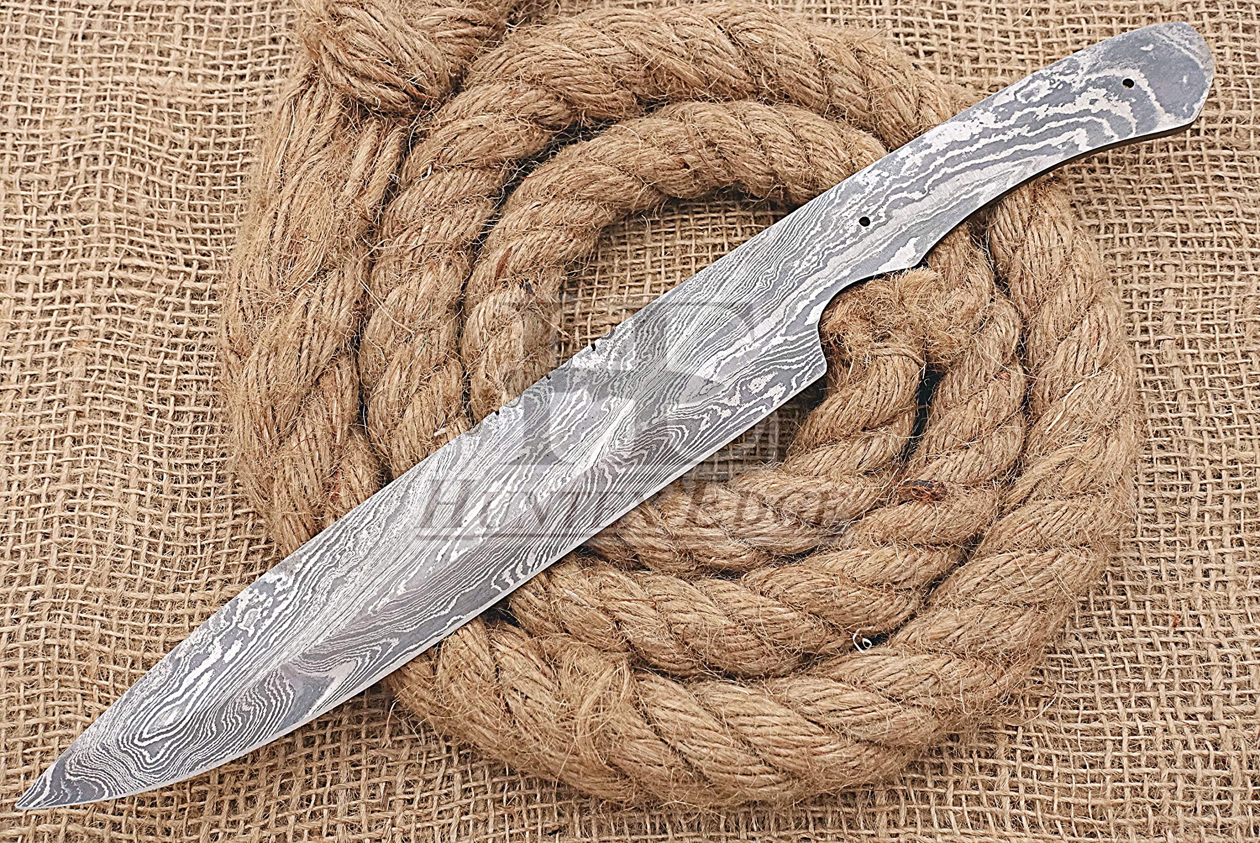 HUNTEX Unique Custom Handmade Hand-Forged Twist Pattern Damascus Steel 13 Inch Long Full Tang Razor Sharp Hunting Blank Blade Neck Sticker Knife