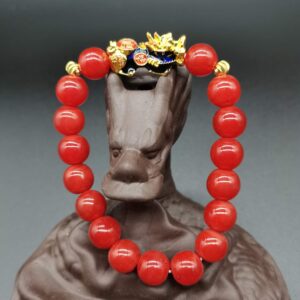 Homelavie Feng Shui Pixiu Bracelet 10mm Amulet Dragon Natural Stone Beads Bracelet Attract Wealth Money and Good Luck(Red)