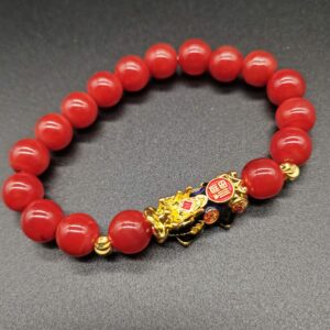 Homelavie Feng Shui Pixiu Bracelet 10mm Amulet Dragon Natural Stone Beads Bracelet Attract Wealth Money and Good Luck(Red)