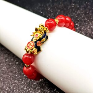 Homelavie Feng Shui Pixiu Bracelet 10mm Amulet Dragon Natural Stone Beads Bracelet Attract Wealth Money and Good Luck(Red)