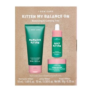 i dew care heartleaf skincare set - kitten my balance on | foam cleanser, wash-off mask, serum for blemish skin, with kaolin, heartleaf extract, gift, travel size, korean skincare, tsa friendly size