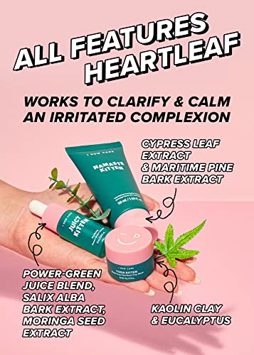 I Dew Care Heartleaf Skincare Set - Kitten My Balance On | Foam Cleanser, Wash-off Mask, Serum For Blemish Skin, With Kaolin, Heartleaf Extract, Gift, Travel Size, Korean Skincare, TSA Friendly Size