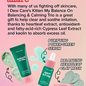 I Dew Care Heartleaf Skincare Set - Kitten My Balance On | Foam Cleanser, Wash-off Mask, Serum For Blemish Skin, With Kaolin, Heartleaf Extract, Gift, Travel Size, Korean Skincare, TSA Friendly Size