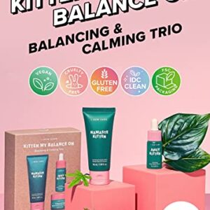 I Dew Care Heartleaf Skincare Set - Kitten My Balance On | Foam Cleanser, Wash-off Mask, Serum For Blemish Skin, With Kaolin, Heartleaf Extract, Gift, Travel Size, Korean Skincare, TSA Friendly Size