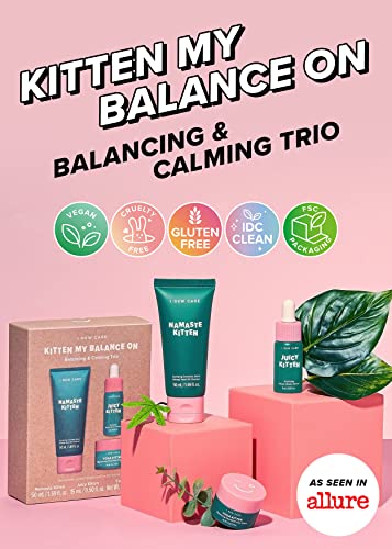 I Dew Care Heartleaf Skincare Set - Kitten My Balance On | Foam Cleanser, Wash-off Mask, Serum For Blemish Skin, With Kaolin, Heartleaf Extract, Gift, Travel Size, Korean Skincare, TSA Friendly Size