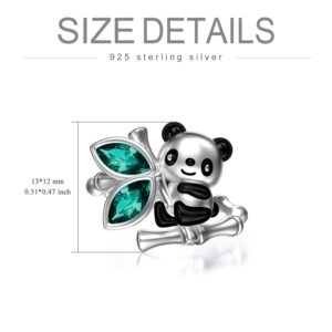 AOBOCO Lovely Panda with Bamboo Ring S925 Sterling Silver Cute Panda Bear Jewelry Gift for Women Panda Lovers, Crystals from Austria, Size 7