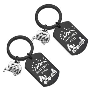 hollp shitter's full dog tag keychain happy camper rv dog tag keychain camping keychain trailer christmas vacation jewelry (2pc keychain-black)