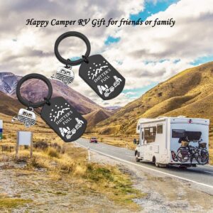 HOLLP Shitter's Full Dog Tag Keychain Happy Camper RV Dog Tag Keychain Camping Keychain Trailer Christmas Vacation Jewelry (2PC Keychain-Black)