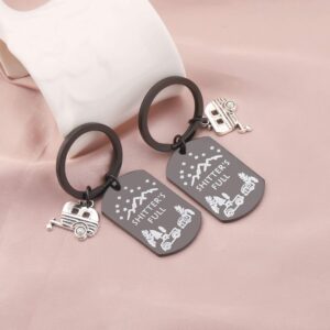 HOLLP Shitter's Full Dog Tag Keychain Happy Camper RV Dog Tag Keychain Camping Keychain Trailer Christmas Vacation Jewelry (2PC Keychain-Black)