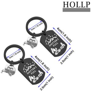 HOLLP Shitter's Full Dog Tag Keychain Happy Camper RV Dog Tag Keychain Camping Keychain Trailer Christmas Vacation Jewelry (2PC Keychain-Black)