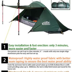 camppal 1 Person Tent Backpacking Camping Hiking Trekking Hunting Mountain Tent Super Lightweight and Waterproof & Windproof 4 Seasons Single (Green) - MT051