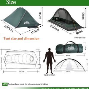 camppal 1 Person Tent Backpacking Camping Hiking Trekking Hunting Mountain Tent Super Lightweight and Waterproof & Windproof 4 Seasons Single (Green) - MT051