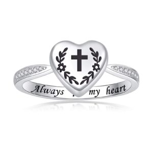 sterling silver urn ring for ashes keepsake cross heart cremation finger ring for women girls memorial jewelry