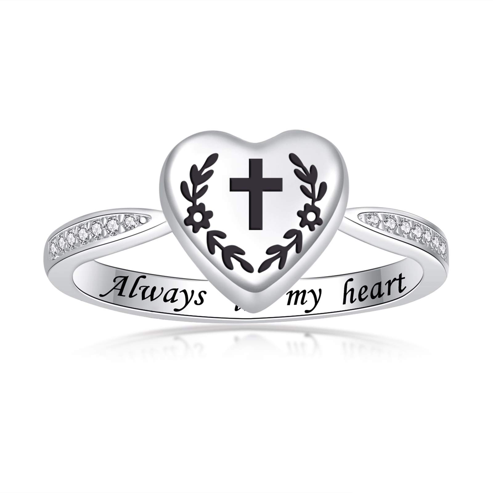 Sterling Silver Urn Ring for Ashes Keepsake Cross Heart Cremation Finger Ring for Women Girls Memorial Jewelry