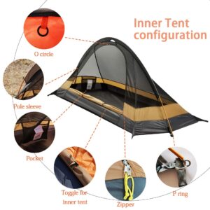 camppal 1 Person Tent Backpacking Tent for Camping Hiking Trekking Hunting Super Lightweight and Waterproof & Windproof 4 Season Mountain tent MT051 (Khaki)