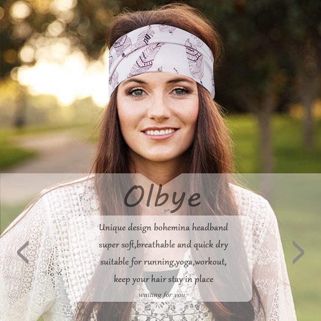 Olbye Boho Headbands 3 Pack - Women's Wide Hairbands, Turban Headbands, Workout Head Wraps, Yoga Hair Scarfs, Fashion Hair Accessories for Women and Girls