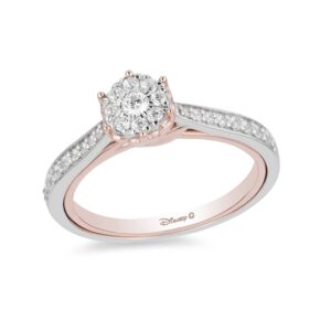 jewelili enchanted disney fine jewelry 10k white gold and rose gold 1/3 cttw diamond belle composite rose engagement ring size 6