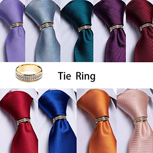 DiBanGu Tie Set for Men Solid Color Necktie, Gold Tie Tack, Gold Tie Ring, Pocket Square, Cufflinks Formal Mens Silk Tie, Bright Red