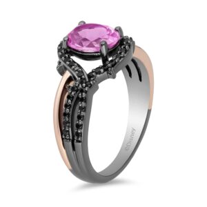 Jewelili Enchanted Disney Fine Jewelry 14K Rose Gold over Sterling Silver with Black Rhodium Oval Created Pink Sapphire and 1/4 Cttw Treated Black Round Diamond Maleficent Ring Size 8