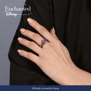 Jewelili Enchanted Disney Fine Jewelry 14K Rose Gold over Sterling Silver with Black Rhodium Oval Created Pink Sapphire and 1/4 Cttw Treated Black Round Diamond Maleficent Ring Size 8