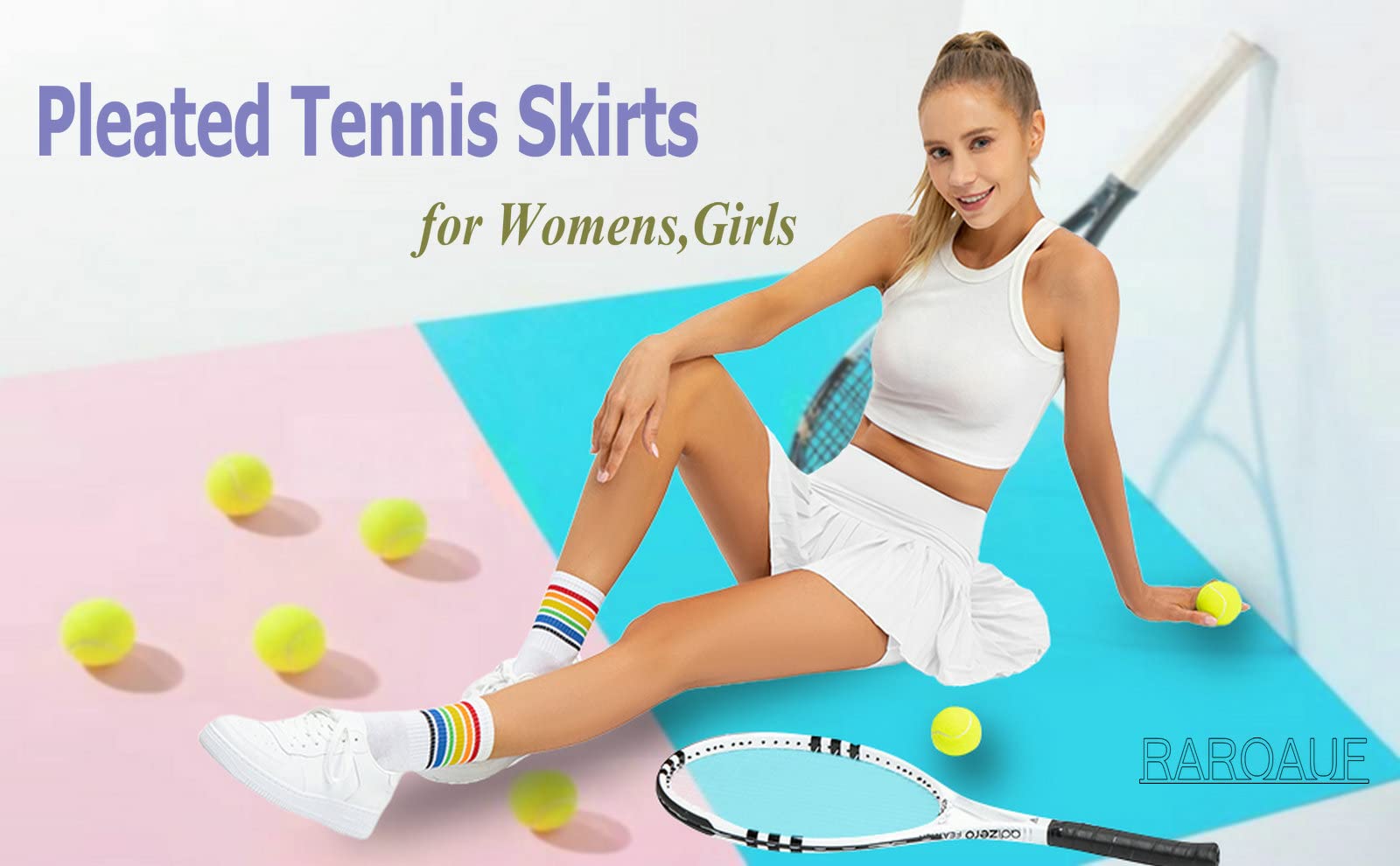 Raroauf Womens Pleated Tennis Skirts with Shorts High Waisted Mini Skirt Golf Skort Athletic Skirts Workout Pickball Black Medium