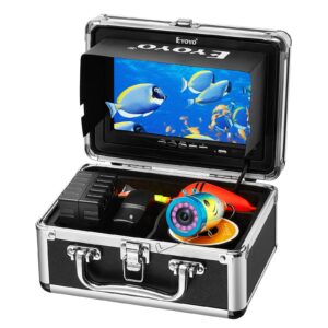 eyoyo portable underwater fishing camera waterproof 1000tvl video fish finder 7 inch lcd monitor 12pcs ir infrared lights for ice lake and boat fishing (50m cable)