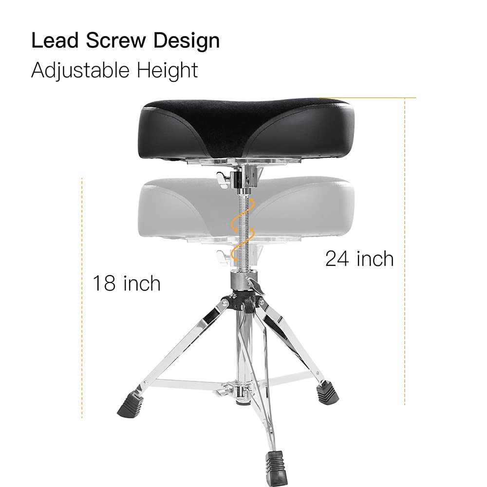 HXW Heavy Duty Drum Throne Seat for Adults, Height Adjustable and Rotatable, Cozy Motorcycle Style Stool Chair with Double Braced Anti-Slip Feet