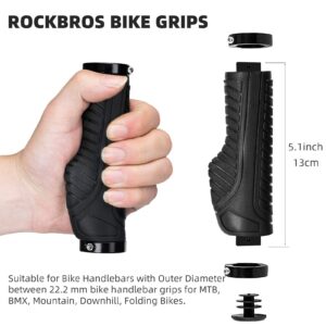 ROCKBROS Mountain Bike Grips Handlebar Bicycle Handlebar Grips Bike Handle Grips Double Aluminum Clamp Lock On Grips for MTB BMX Mountain Bike Handle Bar Ends Black Grey Red Green