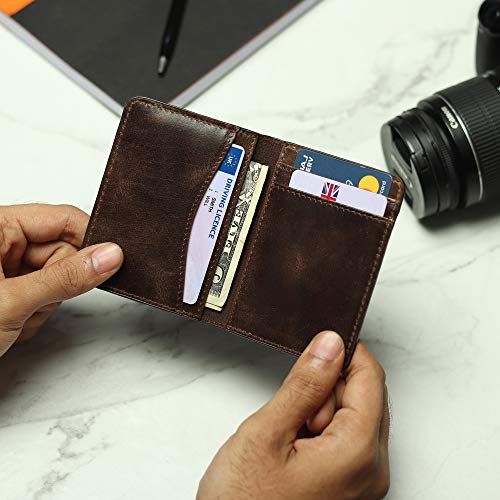 FOXHACKLE Leather Credit Card Holder Wallet for Men and Women, Thin Bifold RFID Blocking Wallet, Slim Front Pocket Minimalist Wallet, Small Card Case (Olive Brownish)