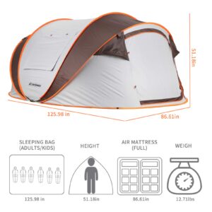 EchoSmile Camping Instant Tent, 2 to 8 Person , Water Resistant Dome Pop Up Tent, Easy Setup for Camping Hiking and Outdoor, Portable with Carry Bag, for 4 Seasons, White&Brown