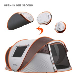 EchoSmile Camping Instant Tent, 2 to 8 Person , Water Resistant Dome Pop Up Tent, Easy Setup for Camping Hiking and Outdoor, Portable with Carry Bag, for 4 Seasons, White&Brown