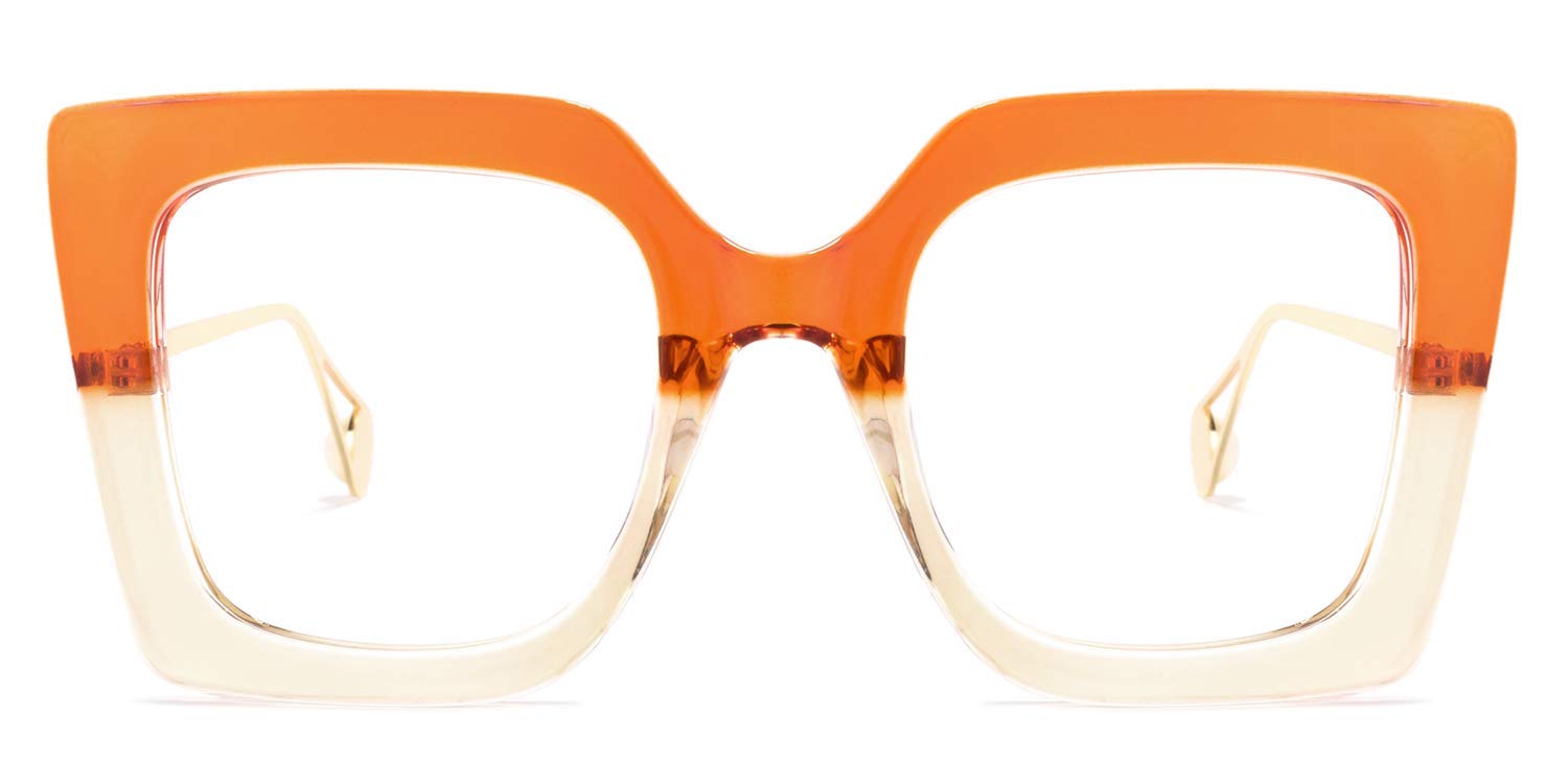 Zeelool Chic Oversized Thick Square Eyeglasses Frame for Women with Non-prescription Clear Lens Qatar ZOP01892-05 Orange