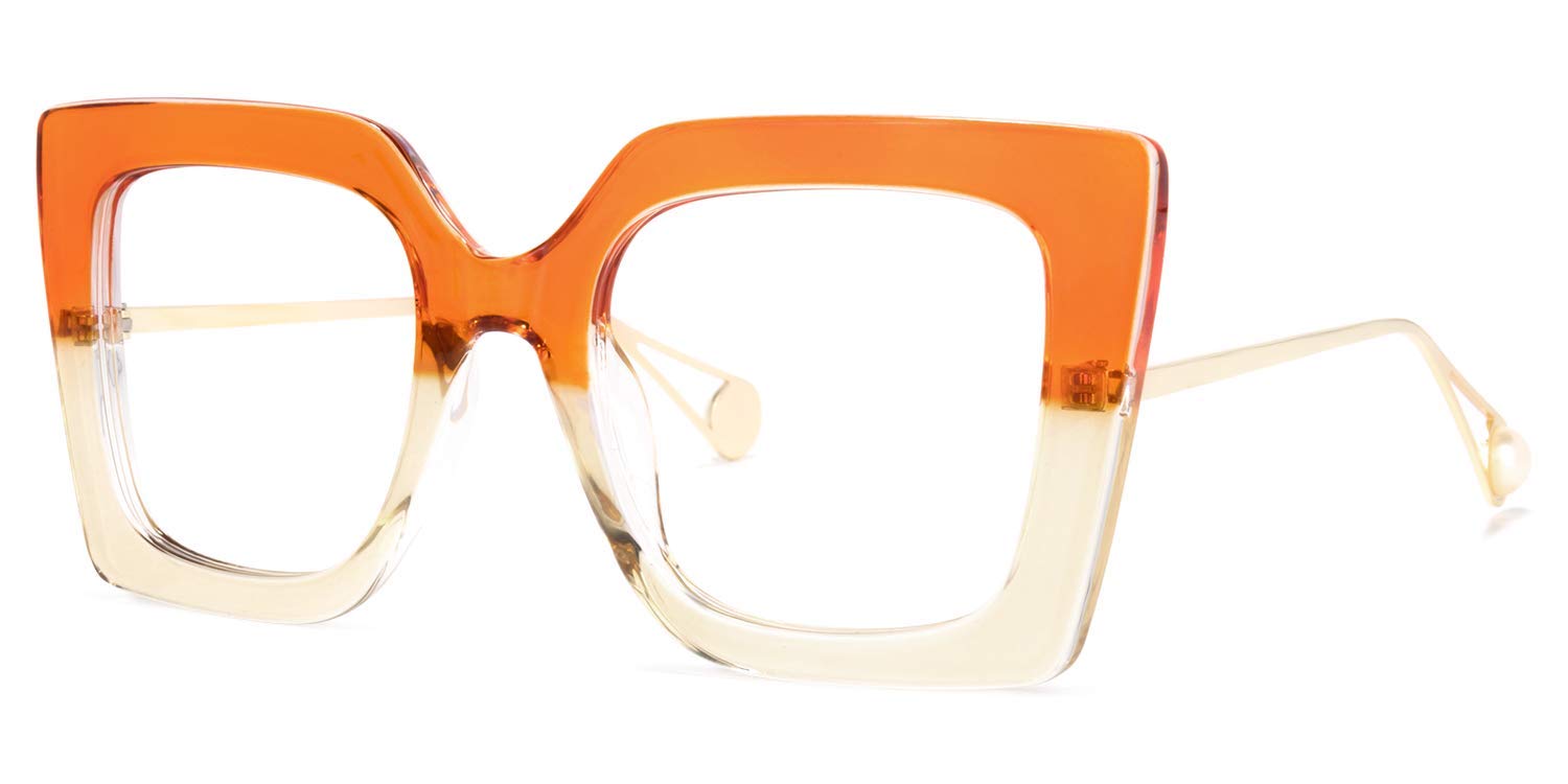 Zeelool Chic Oversized Thick Square Eyeglasses Frame for Women with Non-prescription Clear Lens Qatar ZOP01892-05 Orange