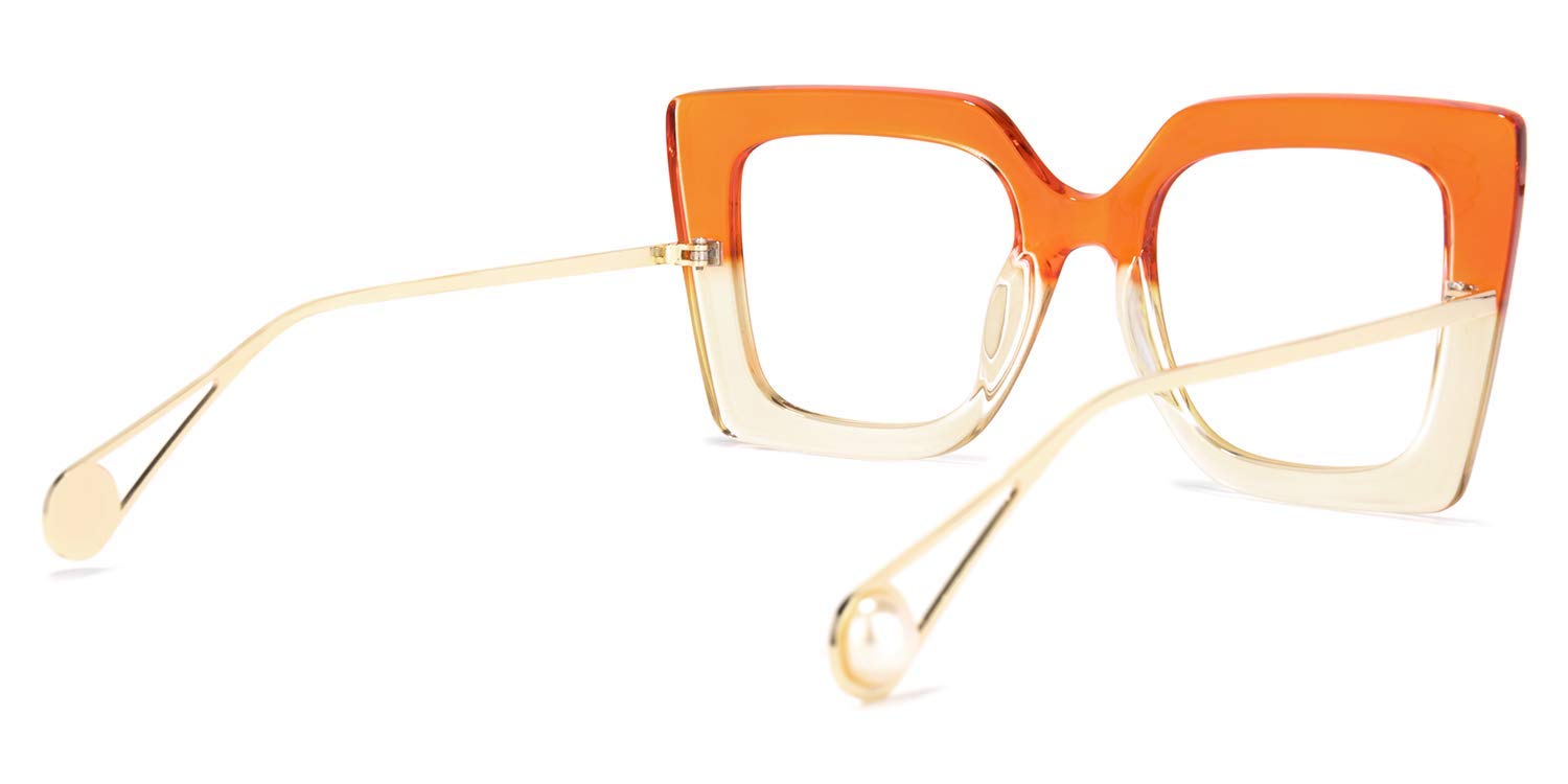 Zeelool Chic Oversized Thick Square Eyeglasses Frame for Women with Non-prescription Clear Lens Qatar ZOP01892-05 Orange