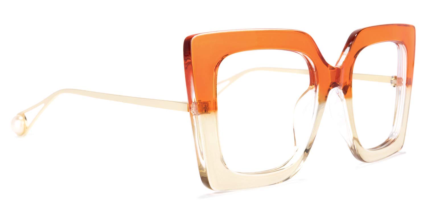 Zeelool Chic Oversized Thick Square Eyeglasses Frame for Women with Non-prescription Clear Lens Qatar ZOP01892-05 Orange