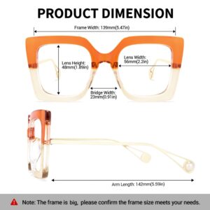 Zeelool Chic Oversized Thick Square Eyeglasses Frame for Women with Non-prescription Clear Lens Qatar ZOP01892-05 Orange