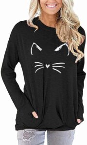 akihoo women cat printed sweatshirts crew neck long sleeves casual t shirts pullover tunics tops with pockets xl