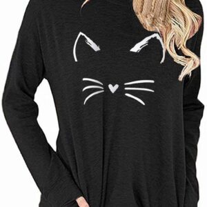 Akihoo Women Cat Printed Sweatshirts Crew Neck Long Sleeves Casual T Shirts Pullover Tunics Tops with Pockets XL