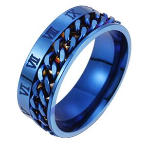 seniutarm engagement love rings wedding bands unisex fashion titanium steel roman numerals twist chain ring party jewelry gift for women/girl finger rings diy jewelry gifts - blue us 9