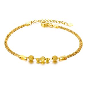 sisgem solid 18k yellow gold bead bracelet and anklets for women, real 18 karat gold fine ankle bracelet jewelry for her (2.3 mm wide chain, 8.6-10.2 inch)